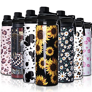 Boelia 24oz Sunflower Water Bottle with Straw Stainless Steel Insulated Water Bottles Wide Mouth Keeps Hot and Cold for Sports Gym Cycling Outdoor