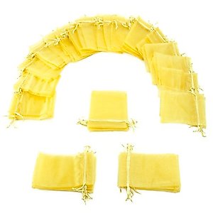 Brybelly 50 Pack of 4 x 6" Yellow Drawstring Organza Storage Bags - Party Favor Pouch for Weddings, Showers, Birthdays & Holidays, Great for Gifts, Candy, Collectibles, & Jewelry
