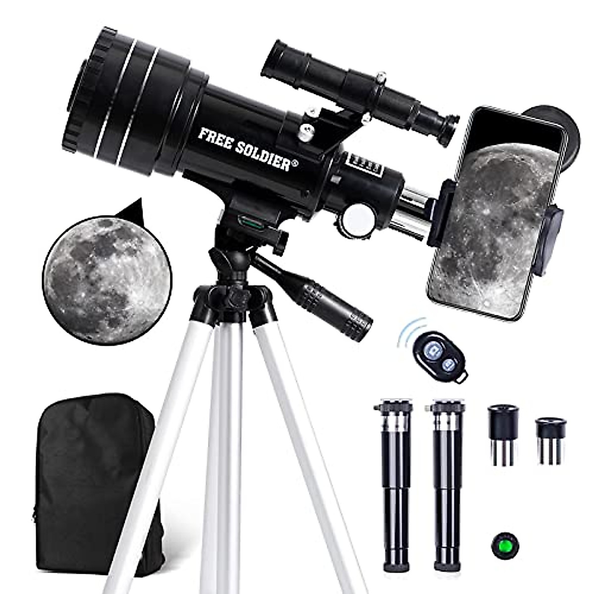 Telescope for Kids Adults Beginners - 70mm Aperture Refractor Telescope for Stargazing with Adjustable Tripod Phone Adapter Wireless Remote Perfect Christmas Astronomy Gifts for Kids, Black