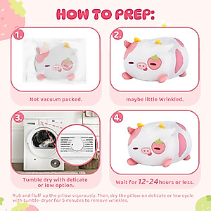 Mewaii Strawberry Cow Plushies Set, Mommy Cow Stuffed Animal with 4 Cute Small Squishy Babies, Soft Pink Cows Cuddle Pillow, Kawaii Plush Toy Gifts for Girls Boys Toddlers Kids