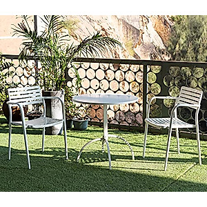 Lisuden Patio Bistro Metal Table Set with 2 Chairs, Outdoor Steel Slat Round Table for 2 Person, 27.5"(Dia) x28(H), Weather-Resistant Furniture Table Conversation Set for Backyard, Garden (White)