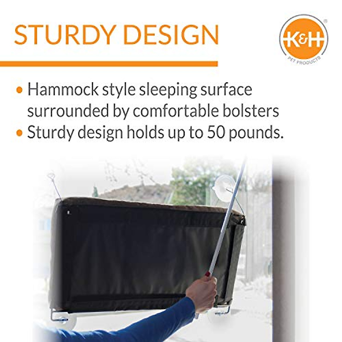 K&H PET PRODUCTS EZ Mount Kitty Sill Deluxe with Bolster Window Sill Cat Bed, Cat Window Hammock, Sturdy Cat Window Perch, Cat Window Bed Cat Furniture, Cat Hammock for Window Cat Perch - Chocolate