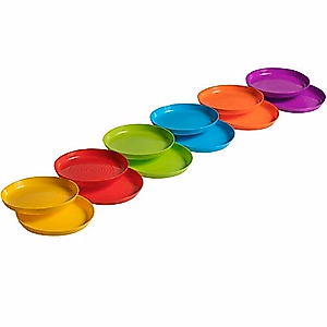 Klickpick Home Kids Plates - 12 Pcs Plate Children Plastic Plates Dishes Reusable - 6 Bright Colors Dishwasher Microwave Safe BPA Free Plate Perfect for Kid and Toddlers