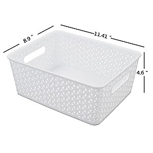 Idomy Woven Plastic Basket, Plastic Storage Baskets, White, 11.41" x 8.9" x 4.6", Pack of 4, F