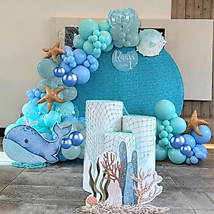 Under The Sea Balloons, 12 Inchs Turquoise Teal Blue Clear Metallic Balloons for Kids Ocean Shark Under The Sea Themed Pool Party Baby Shower Birthday Beach Decorations