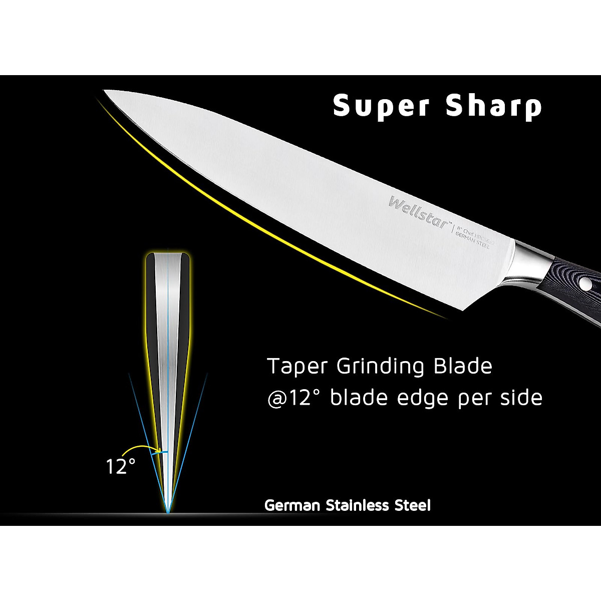 WELLSTAR Pro-Grade 3-Piece Chef Knife Set - Razor-Sharp High-Carbon Steel for Culinary Mastery at Home or Pro Kitchens