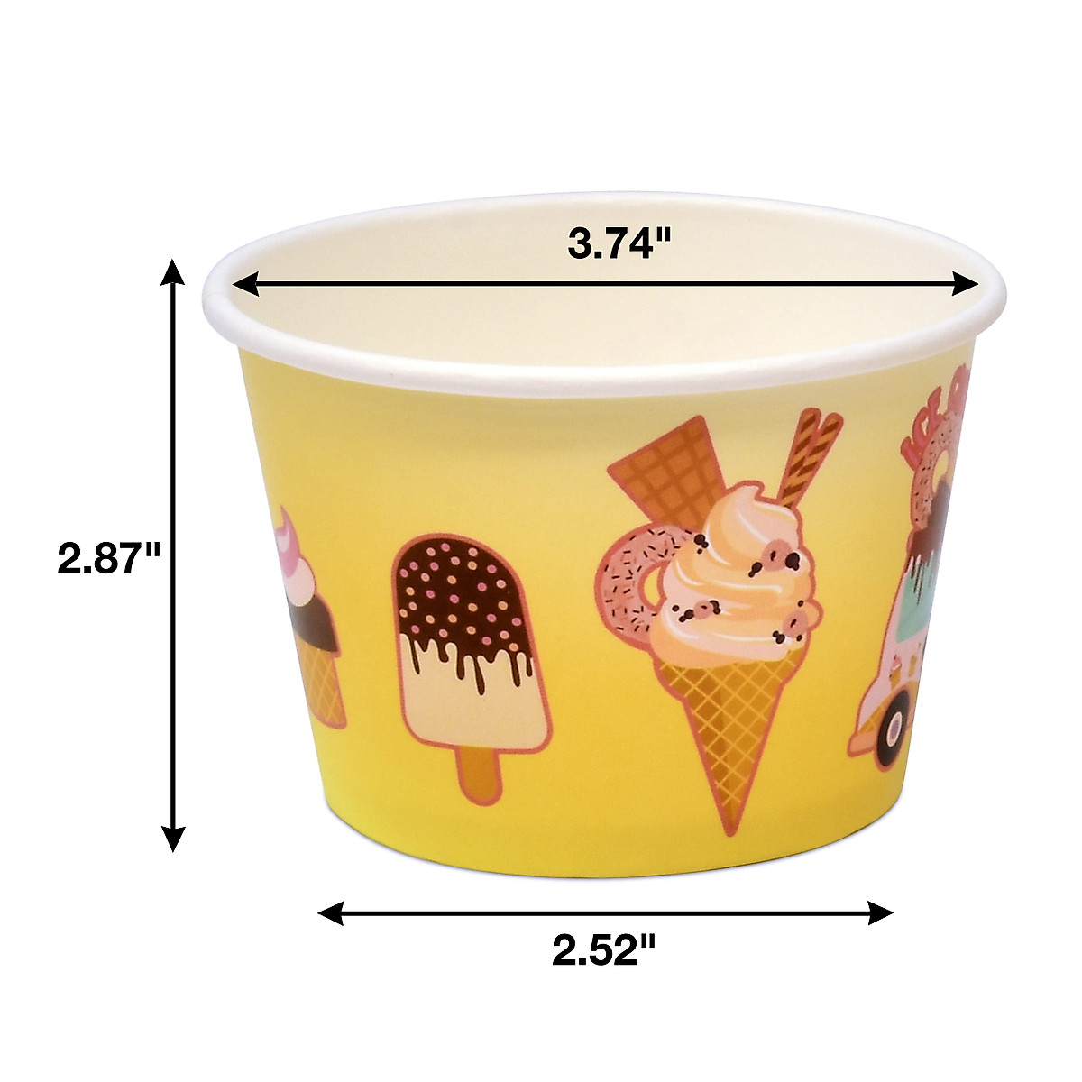 Gift Boutique 48 Count Ice Cream Treat Snack Cups 10 Oz. Disposable Paper Cup Dessert Ices Bowls Ice Cream Truck with Cones and Pops Design For Frozen Treats Cupcakes Party Favor Supplies Decorations