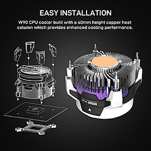 ALSEYE W90 CPU Cooler, Temperature Displayed CPU Cooler for Small Size PC Case with Powerful 90mm ARGB Lighting Fan and 40mm High-Performance Heat Column Inside (W90 Intel Version)