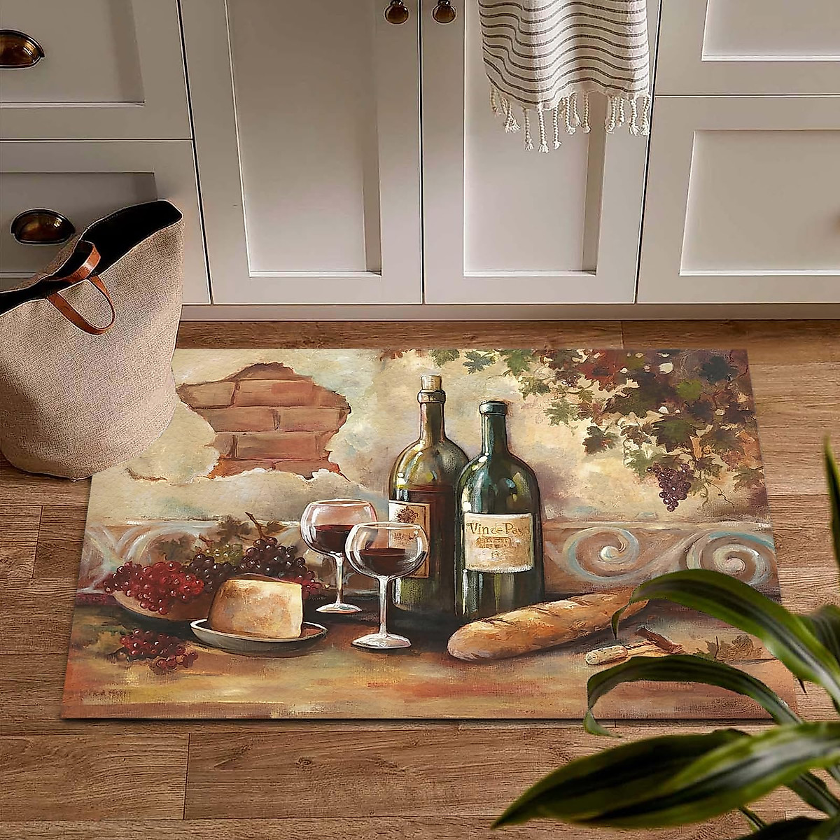 Farmhouse Kitchen Rugs and Mat, Grapes Wine Glasses Kitchen Mats for Floor, Rustic Anti Fatigue Kitchen Sink Rugs, Non Skid Washable Microfiber Kitchen Floor Decor Carpet 24"x36"