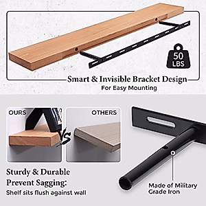 Axeman Oak Floating Shelves, 36 Inch Wall Shelf Set of 2, Solid Wood Shelves for Wall Storage, Wall Mounted Wooden Display Shelf for Bathroom Bedroom Kitchen Garage, Natural