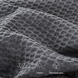 NATUREFIELD Waffle Weave Throw Blanket, 70" x 50" 100% Cotton Lightweight and Breathable Bed Throw, Soft and Comfortable Throw Blanket for Bed Couch Sofa All Season, Vintage Washed, Grey