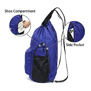 FUXINGYAO Drawstring Backpack Sports Gym Bag with Shoes Compartment, String Backpack Cinch for Women Men (Blue)