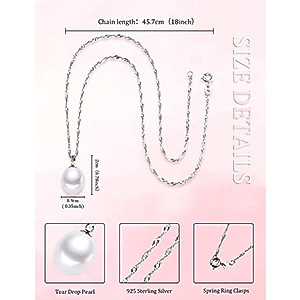 HXZZ Fine Jewelry Women Gifts 925 Sterling Silver Freshwater Cultured Teardrop White Pearl Pendant Necklace Single Pearl Anniversary Birthday for Women girlfriend Girls