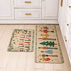 INFISIBLE Nutcracker Christmas Decor Kitchen Rugs Floor Mats Set of 2, Nutcrackers Xmas Gifts Indoor Christmas Decorations, Nutcracker Kitchen Floor Mats for in Front of Sink, Non Skid & Washable