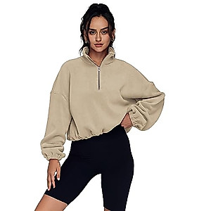 AUTOMET Womens Oversized Sweatshirt Hoodies Half Zip Pullover Trendy Long Sleeve Shirts Tops Y2k Fall Outfits Sweaters Clothes 2023 Khaki