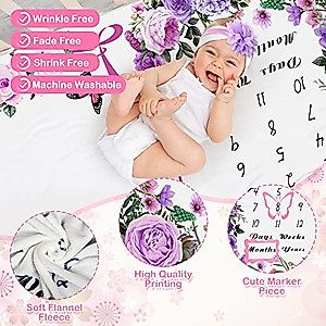 Monthly Baby Milestone Blanket for Baby Girls Boys Set Baby Age Blanket Baby Month Blanket Newborn Growth Chart Blanket with Bandana Frame Headband Whiteboard for Background (Graceful Style, 6 Pcs)