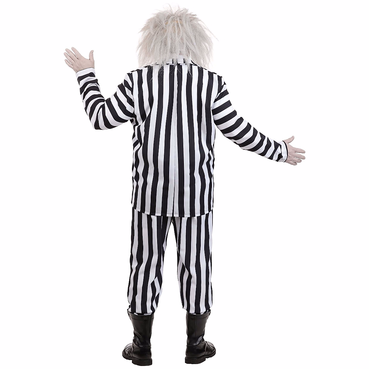 Plus Size Beetlejuice Costume - Black & White Striped Tuxedo Jacket, Pants, and Attached Shirt & Tie, Officially Licensed 3X
