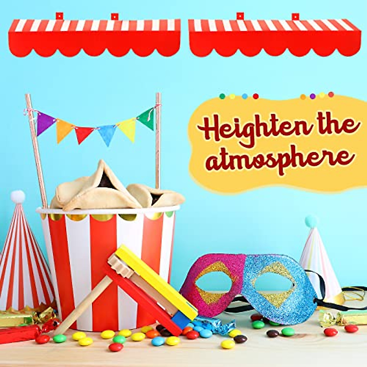 Tallew 8 Pcs 3D Awning Wall Decor Stripes Paper Carnival Tent Circus Birthday Candy Party Theme Doors Window Classroom Home Christmas (Farmhouse Style), Red and White, 63 x 23 cm/ 24.8 x 9.06 inches