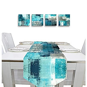 Abstract Wall Art Canvas Turquoise and Grey Abstract Art Painting Canvas Artwork Contemporary Wall Art for Bathroom Bedroom Living Room Kitchen Wall Decor 12" x 12" x 4 Pieces Canvas Prints