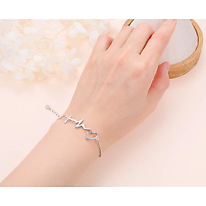 DAOCHONG S925 Sterling Silver Faith Hope Love Cross Lifeline Heart Adjustable Chain Bracelet for Women Christian Jewelry Christmas Gifts, 7" + 2"