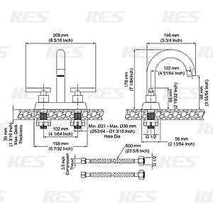 KES 4 Inch Matte Black Bathroom Faucet, 2 Handle Centerset Bathroom Sink Faucet cUPC Vanity Faucet Modern, Sink Drain Not Included, L4117LF-BK