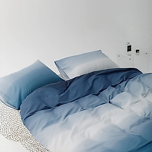 Wellboo Blue White Gradient Comforter Sets Queen Solid Ocean Sea Blue Bedding Comforters Cotton Modern Plain White and Sky Blue Gradient Soft Quilts Farmhouse Abstract Art Watercolor Comforters Warm