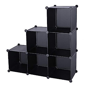 Cube Storage Organizer, Storage Cubes Shelves Bookshelf, 6 Cube Closet Organizers and Storage, DIY Stackable Plastic Clothes Organizer Shelving for Bedroom, Home Office, Black (Black)