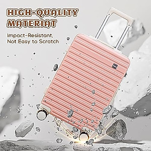 imiomo Carry On Luggage 20 Inch airline approved Hardside 3PCS Set Lightweight Rolling Travel Luggagewith TSA Lock， Suitcase with Spinner Wheels (PINK+beige, Carry-On 20-Inch)