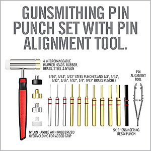 Real Avid Brass Punch Set & Hammer + Non-Slip Magnetic Bench Block | 7 Premium Brass Pin Punches & 3 Steel Punches, 4 Interchangeable Hammer Heads - Brass Steel Rubber & Nylon + Universal Bench Block
