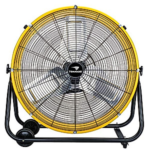 Tornado - 24 Inch High Velocity Heavy Duty Tilt Metal Drum Fan Yellow Commercial, Industrial Use 3 Speed 8540 CFM 1/3 HP 8 FT Cord UL Safety Listed (YELLOW)