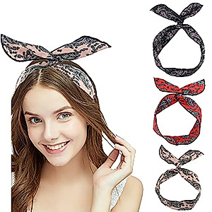 Carede Twist Wire Headbands for Women Retro Paisley Bandana Scarves Flower Leaf Print Head wrap Rabbit ears Bow Hairbands Hair Holder Hair Accessory,Pack of 9