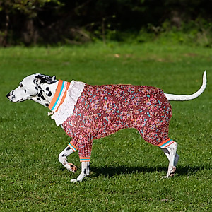 LovinPet Dog Surgical Recovery Suit, UV & Post Operative Protection, 4 Leg High Collar Dog Onesies, Lightweight Elastic Swifting Flora Bohemia Prints Large Dog Pajamas as Base Shirt for Dog Dresses L