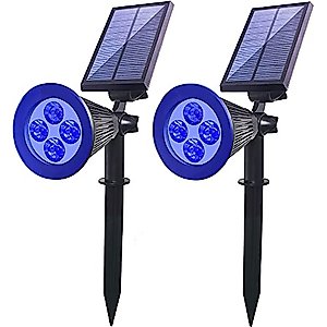 Clordeal Solar Spotlights Outdoor Waterproof Adjustable Solar Garden Landscape Spot Light, 4 LEDs 2-in-1 Auto On/Off Solar Inground Lights for Patio Yard Garden Driveway Pathway (2 Pack, Blue)