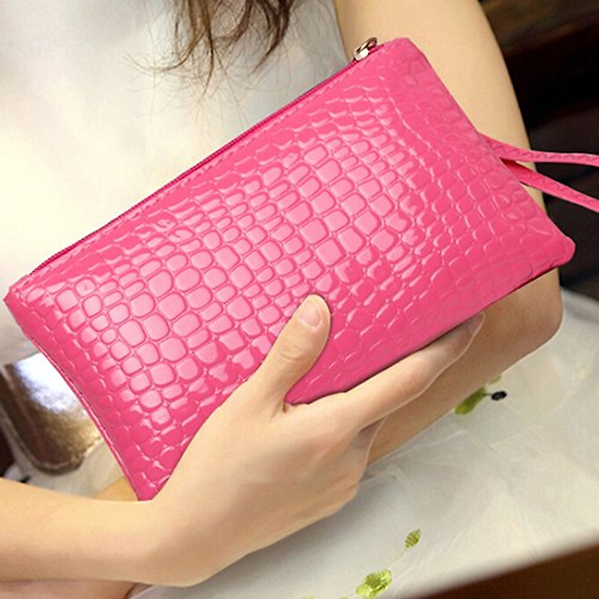 guohanfsh Women Leather Wristlet Clutch Bag Long Wallets Coin Purse Cash Change Cellphone Organizer Pouch Black