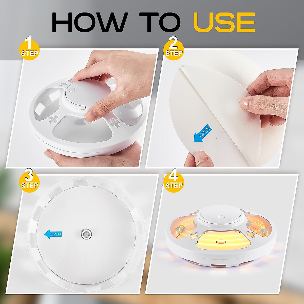 Kittmip 4 Pcs Flea Traps with 8 Sticky Discs for Inside Your Home Bug Killer Safe Flea Light Trap Safe to Pets Mosquito Trap Gnat Traps for UV Night Light Bug Catcher Attractant(White)
