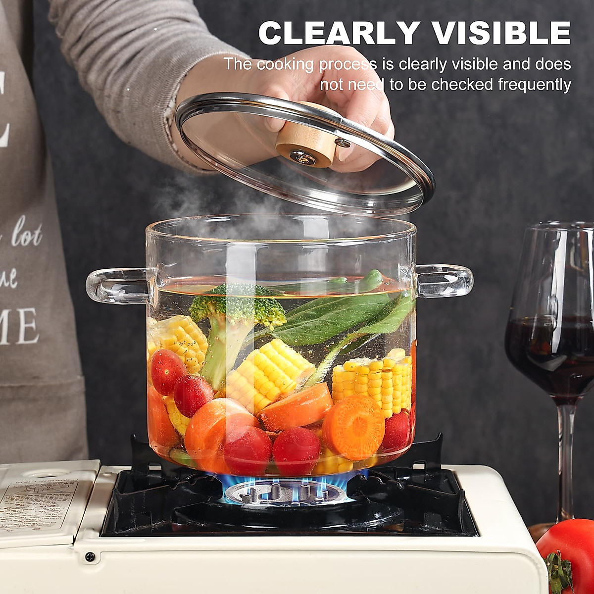 UIEYEE Glass Pot for Cooking on Stove3.5L (118 Oz), Glass Simmer Pot for Stove Top With Lid, glass cooking pot with lid Can Safely Cooking Any Food You Like, Adds Color to Your Kitchen