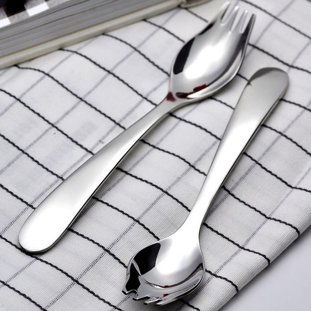 KAISHANE 6-Pack 18/10 Stainless Steel Sporks, 6.1-Inch, Multi-use Salad Fork & Dessert Spoon, Reusable Ice Cream & Fruit Utensils, Home, Camping, Travel, Easy Clean