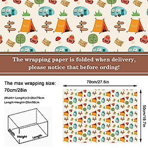 Whaline 12 Sheet Camping Wrapping Paper Tent Bear Tree Mountain Gift Wrap Paper Folded Flat DIY Craft Art Paper for Camp Theme Party Decor Wrapping Supplies