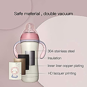 POTATO Baby Thermos Cup Water Bottle for Kids Stainless Steel Sippy Cup with 3 Kinds of Lids,Keeps Cold for 8 Hours 8 oz, Pink