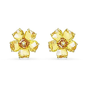 Swarovski Florere Pierced Stud Earrings with Yellow Crystals in Flower Motif on Gold-Tone Finish, Part of the Swarovski Florere Collection