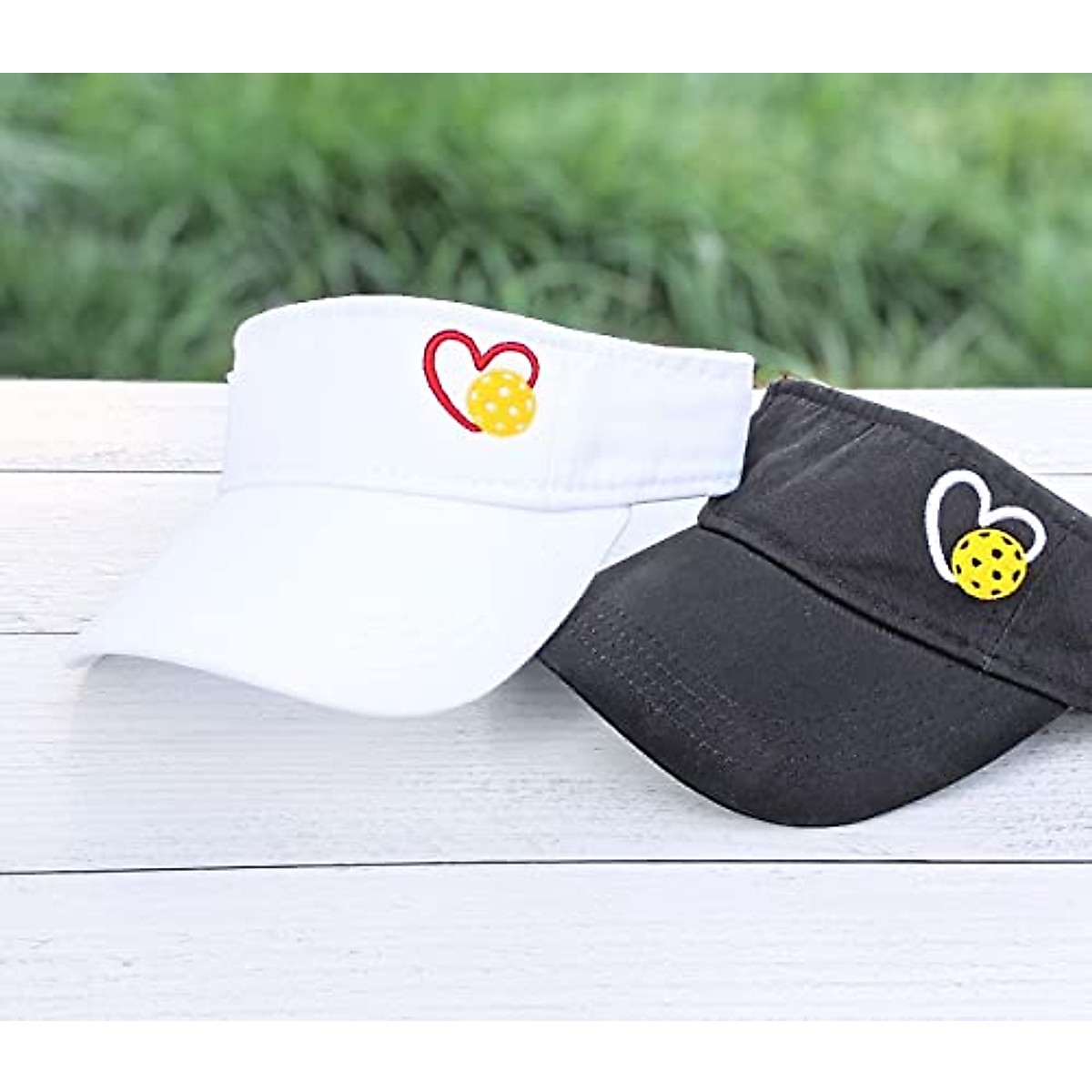 Distinct Headwear Women's Custom Color Personalized Embroidered Pickleball Visor, Embroidered Handmade Adjustable, Cute Gift Present Clothing Hat Heart, Player Wife Team Friend Sister