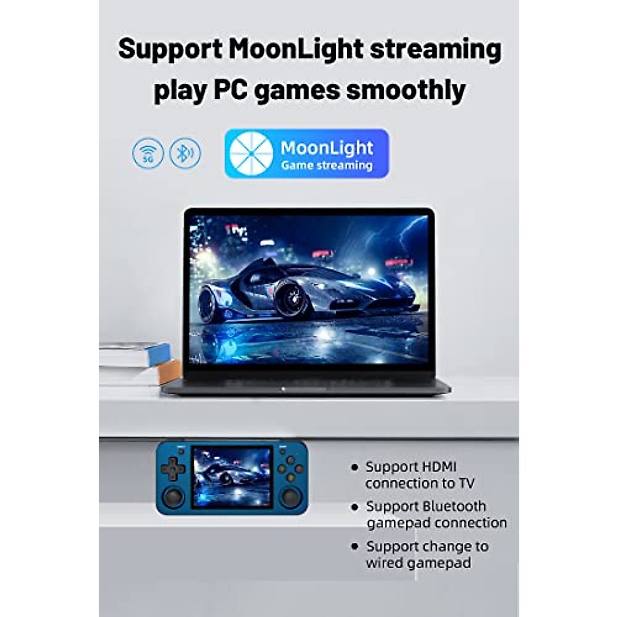 ANBERNIC RG353M Handheld Game Console , Aluminum Alloy CNC Process Dual OS Android 11 + Linux System Support 5G WiFi 4.2 Bluetooth Built-in 64G SD Card 4452 Games (Deep Blue)