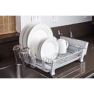 Real Home Innovations Designer Series Milan Single Tier Dish Rack, Extra Large, Satin Aluminum Gray