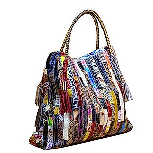 Segater® Women’s Multicolor Big Boston Bag Genuine Leather RANDOM Colorful Patchwork Large Tote Handbag Hobo Large Capacity Crossbody Bag Big Hobo Purse
