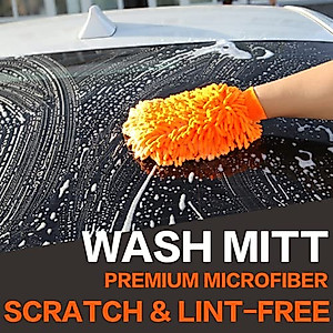 yalepire Car Wash Mitt Premium Chenille Sponge Mitt Scratch & Lint Free Microfiber Wash Mitt for Car Cleaning Mitts Washing Gloves Tools - 2 Pack