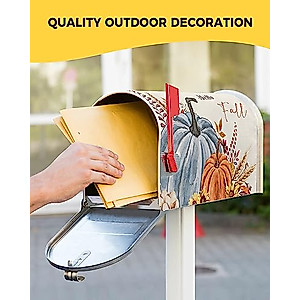 Hello Fall Magnetic Mailbox Cover Oversized 21"x25.5" Rustic Orange Blue Pumpkims Leaves Flowers Thanksgiving Post Box Cover Mailbox Wraps Post Letter Box Cover for Holiday Garden Yard Outdoor Decor