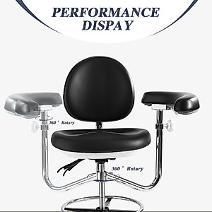 LIMKOMES Medical Dental Assistant Chair with Rotatable Armrest Rolling Medical Chair Ergonomic Swivel Seating Back Support Dentist Stool for Clinics, Dental Offices, Labs-Black