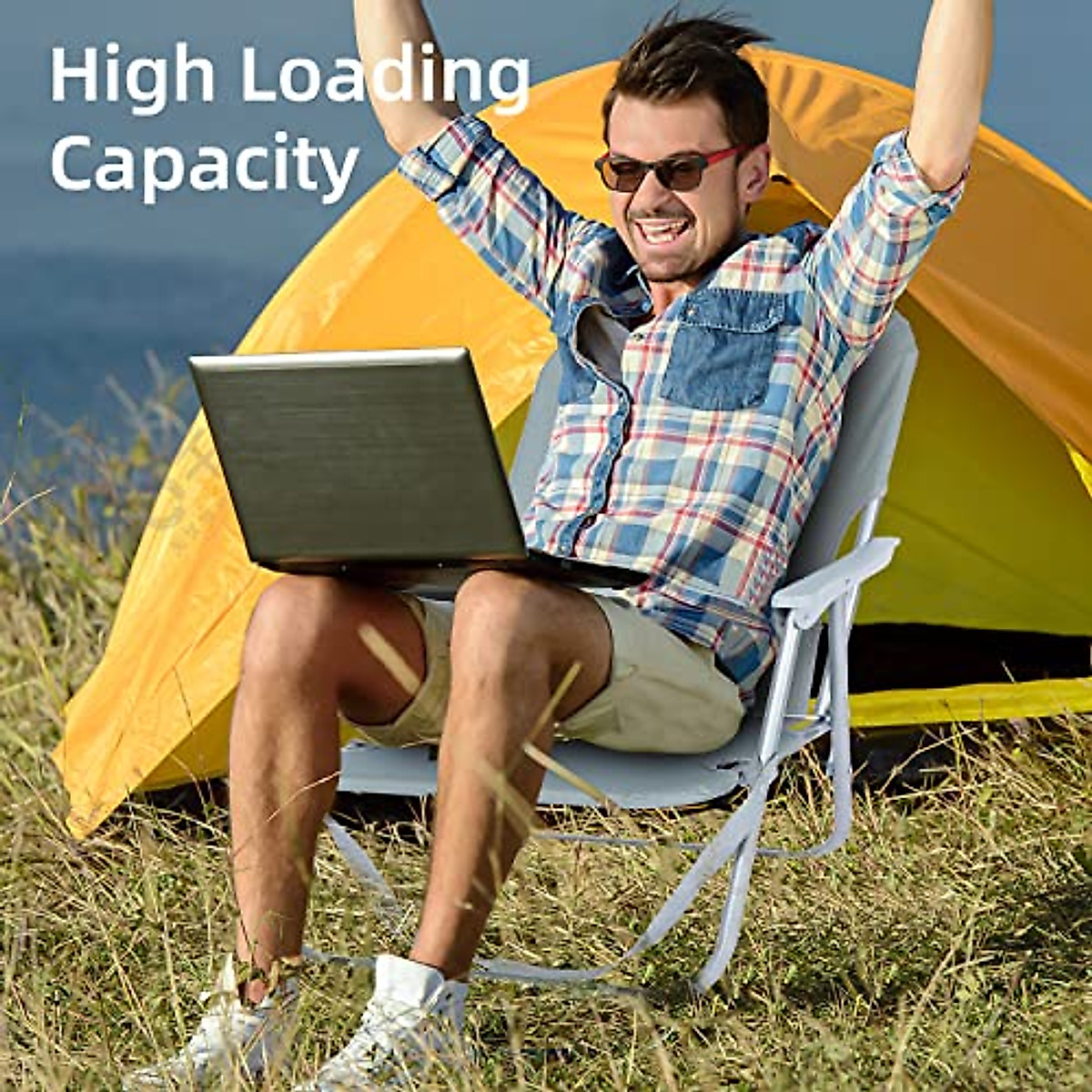 YSSOA Folding Beach Adults, Portable Heavy-Duty Lawn Chairs Made of High Strength 600D Oxford Fabric and Steel Frame for Outdoors, Camping, Picnic, BBQ, 1-Pack, Grey