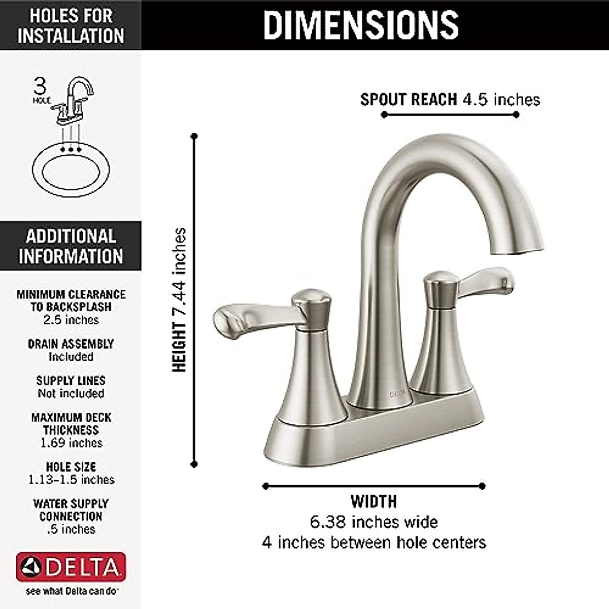 Delta Faucet Esato Centerset Bathroom Faucet Brushed Nickel, Bathroom Sink Faucet, Drain Assembly Included, SpotShield Brushed Nickel 25897LF-SP
