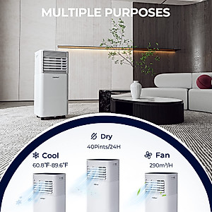 COSTWAY Portable Air Conditioner, 8000BTU Ac Unit Spaces up to 230sq.ft, with Remote Control, 24H Timer & Window Venting Kit, Sleep Mode, Suitable for Bedroom, Living Room, Office (8000BTU, Black)